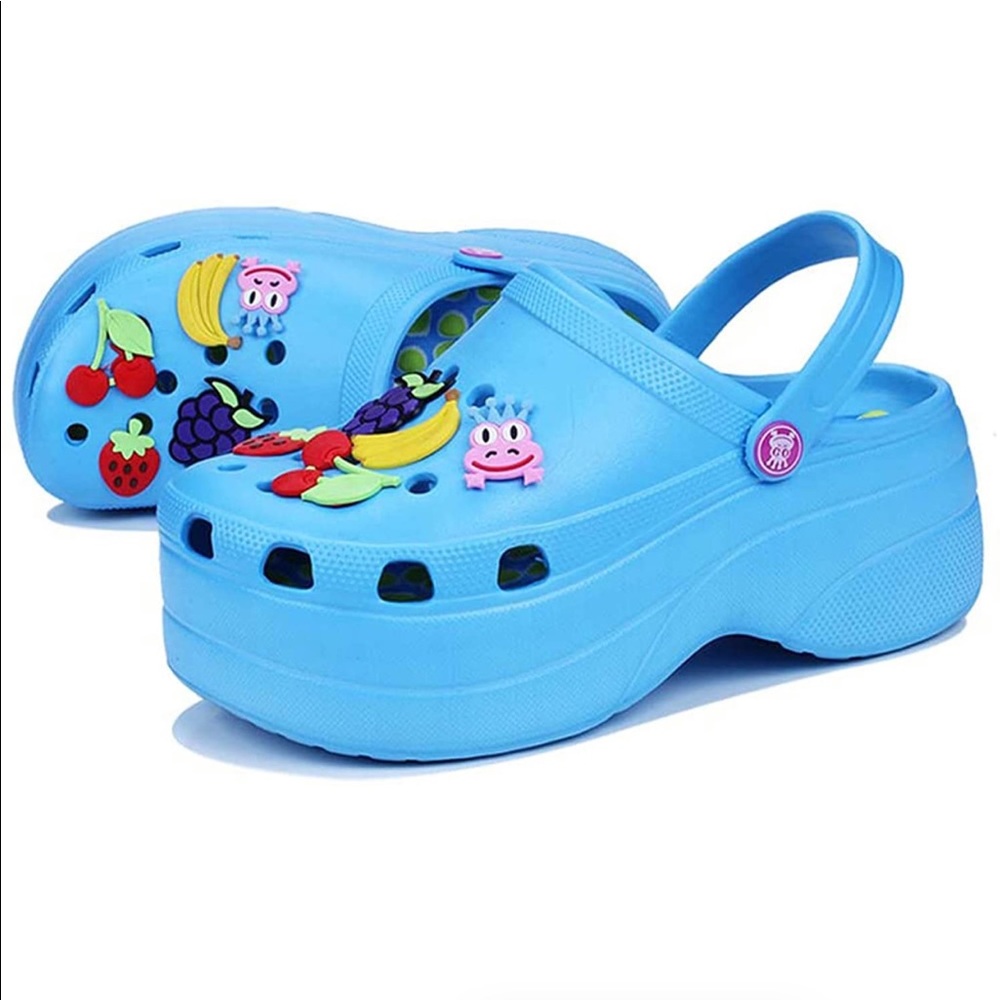 Blue Platform Wedge Mule Clogs Crocs - Gem